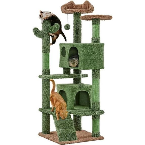 Cactus Cat Tree, 54.5in Tower w/Ramp, Animal-Ear Shaped Perch ...