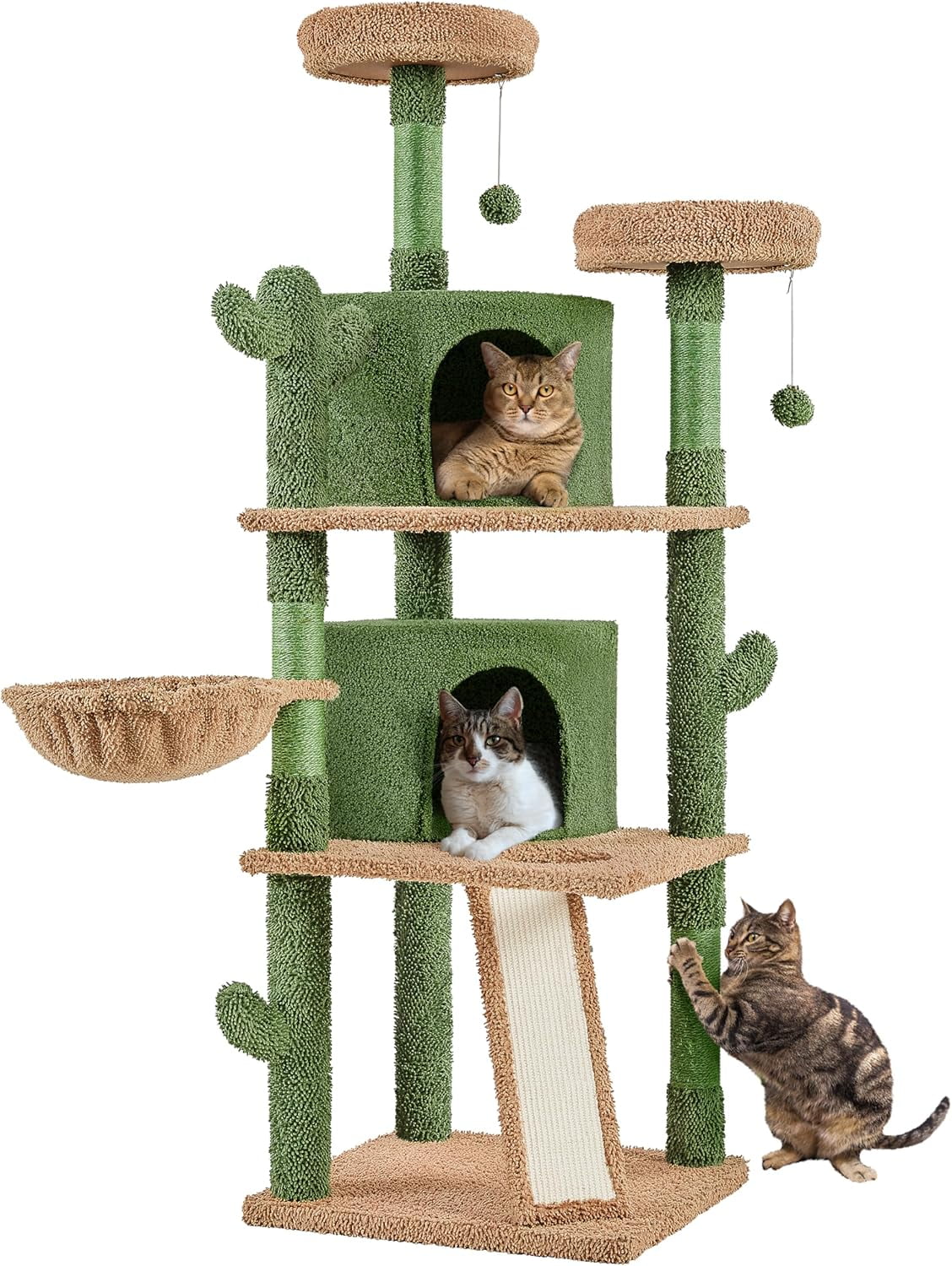 Cactus Cat Tree, 66in Cat Tower for Indoor Cats, Multi-Level Cat Tree ...