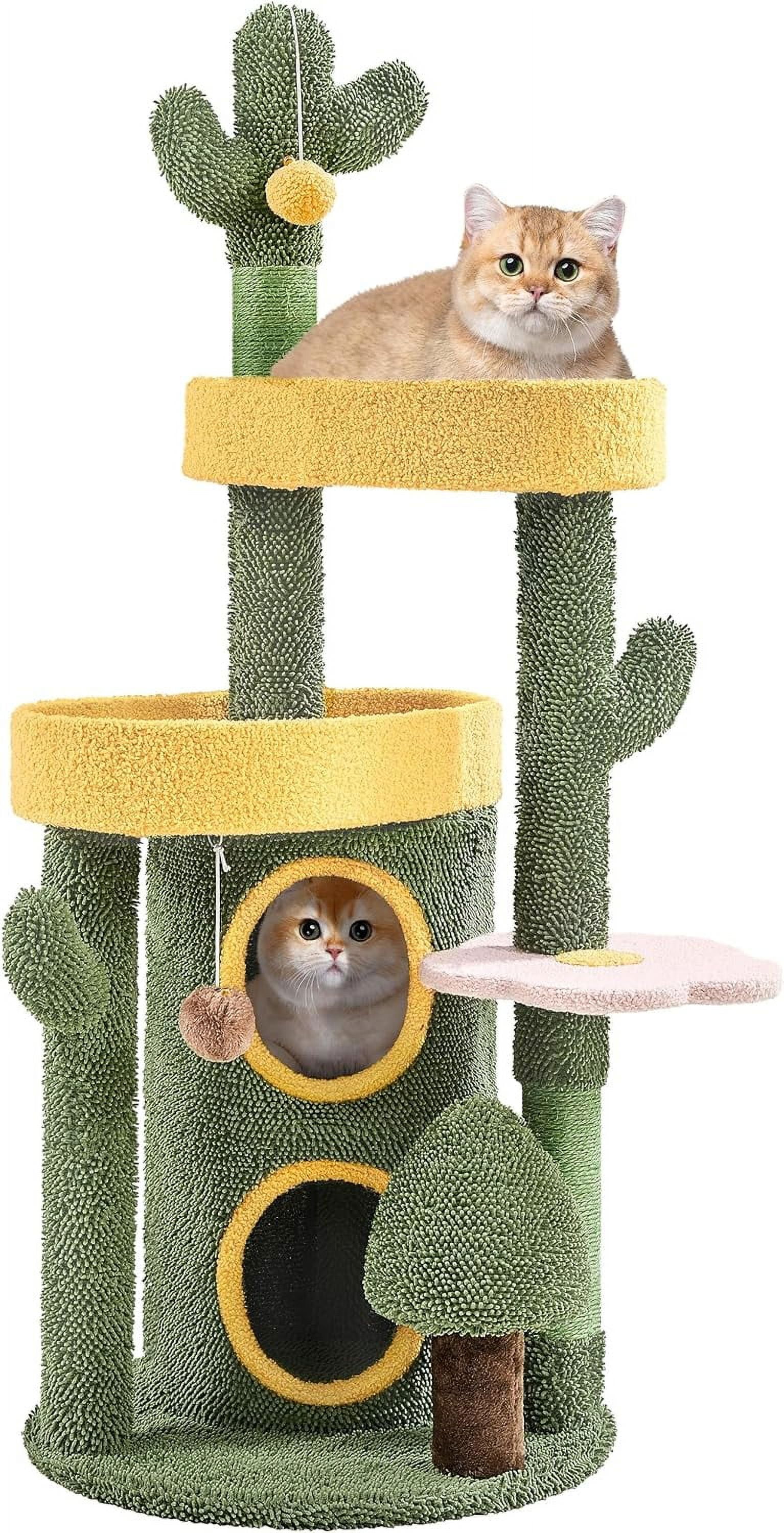 Cactus Cat Tree for Indoor Cats, 48.5in Cat Tower with 2 Large Platform ...
