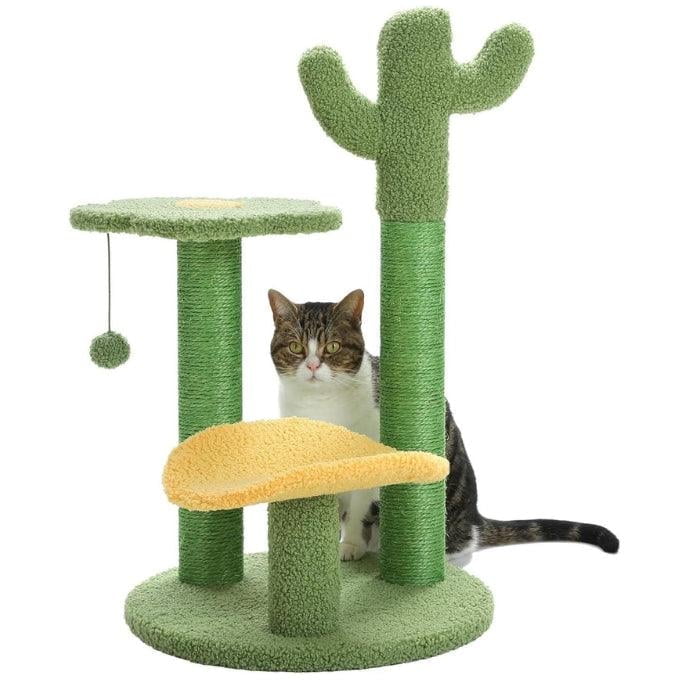 Cactus Cat Tree Tower - Cat Scratching Post with Flower Perch ...
