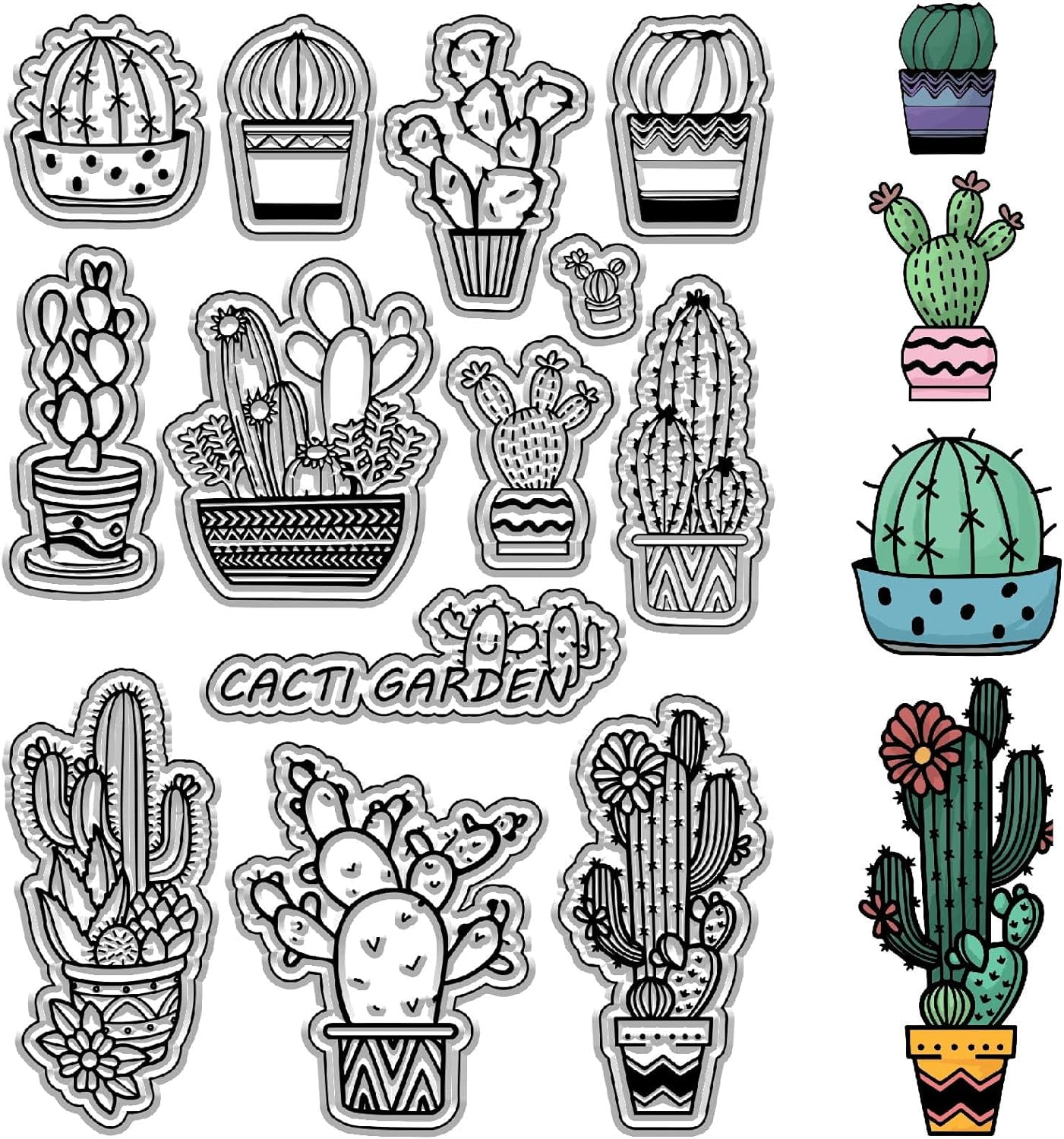 Cactus Clear Stamps Pot Plants Words Reusable Retro Transparent ...