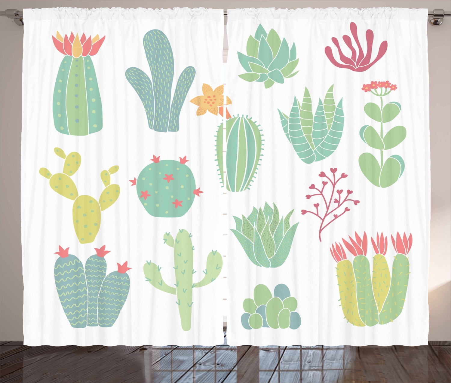 Ambesonne Cactus Curtains 2 Panel Set, Hand Drawn Style Cacti, 108" x ...