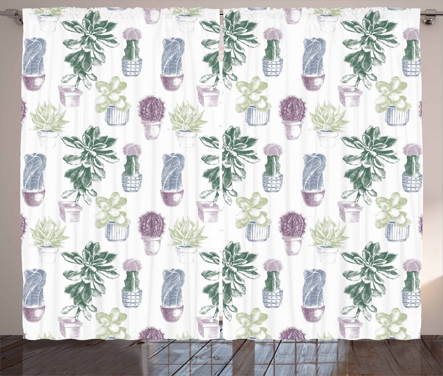 Ambesonne Cactus Curtains 2 Panel Set, Native Flora with Blossom, 108 ...