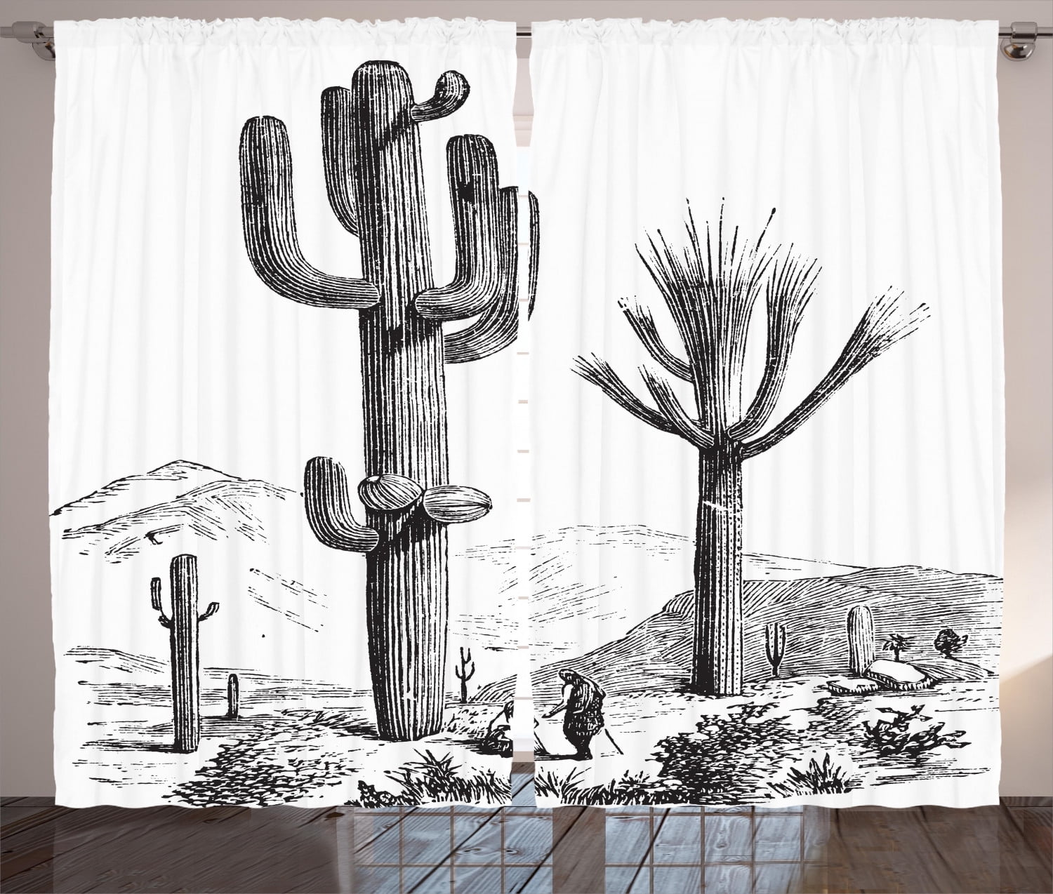 Ambesonne Desert Curtains 2 Panel Set, Sketchy Mexican View, 108" x 108 ...
