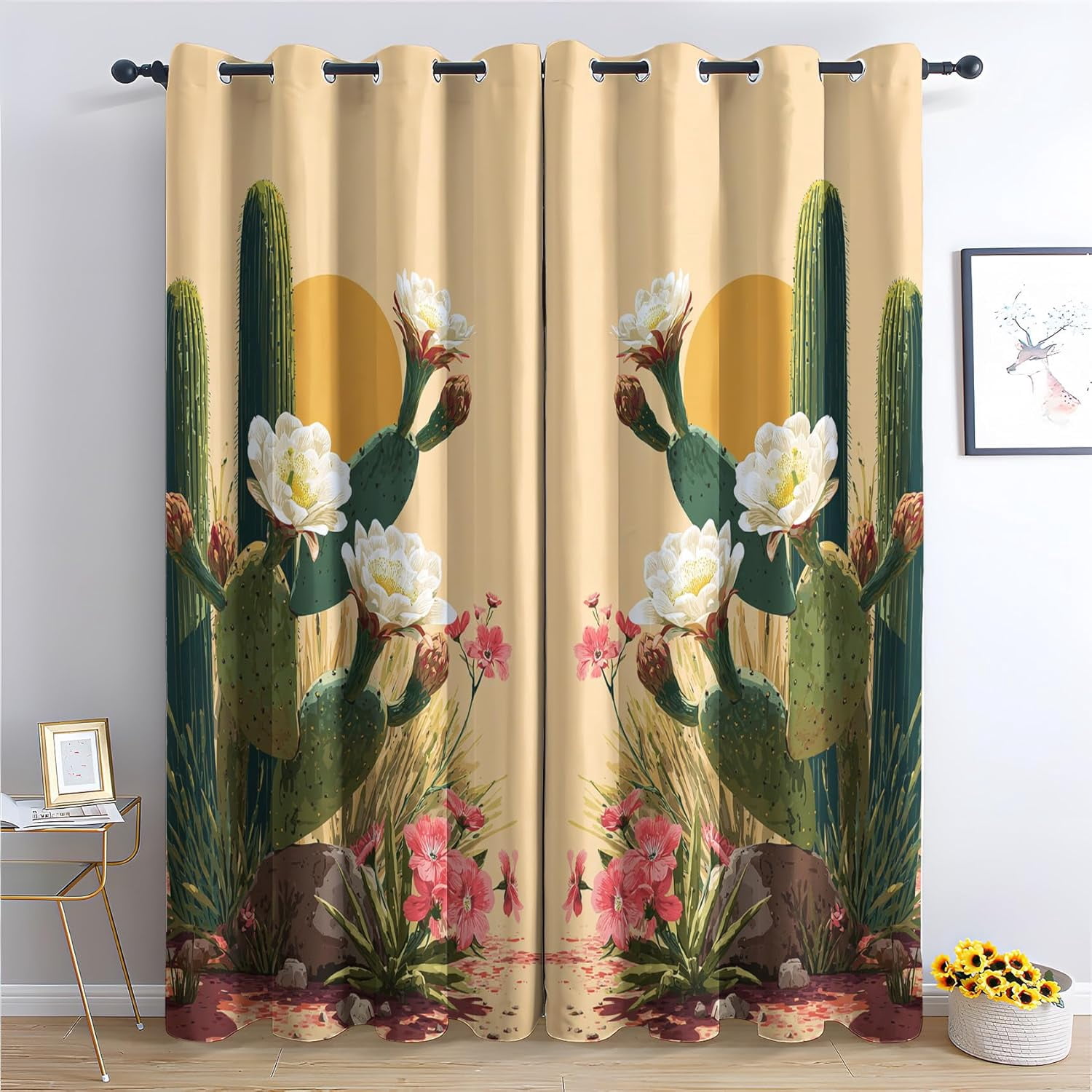 Cactus Curtains Blackout Home Decor,2 Panel Set, Thermal Insulated Room ...