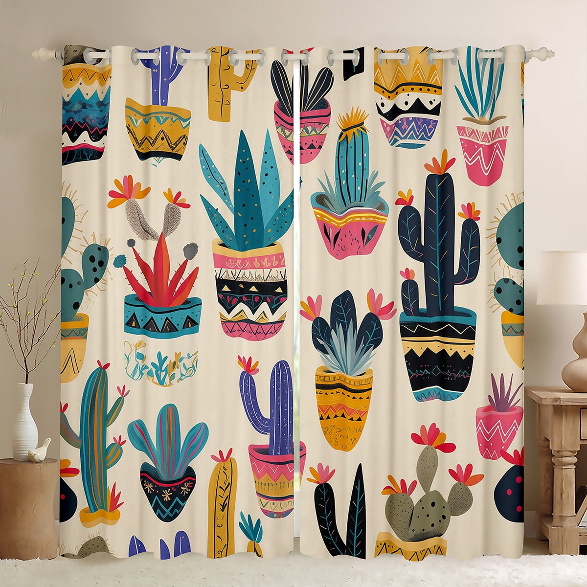 Cactus Curtains & Drapes 38"Wx54"L Colorful Succulents 30%-50% Blackout ...