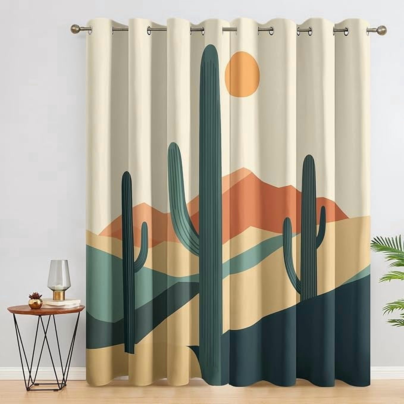 Cactus Curtains for Living Room, Desert Plant Pattern Design Blackout ...