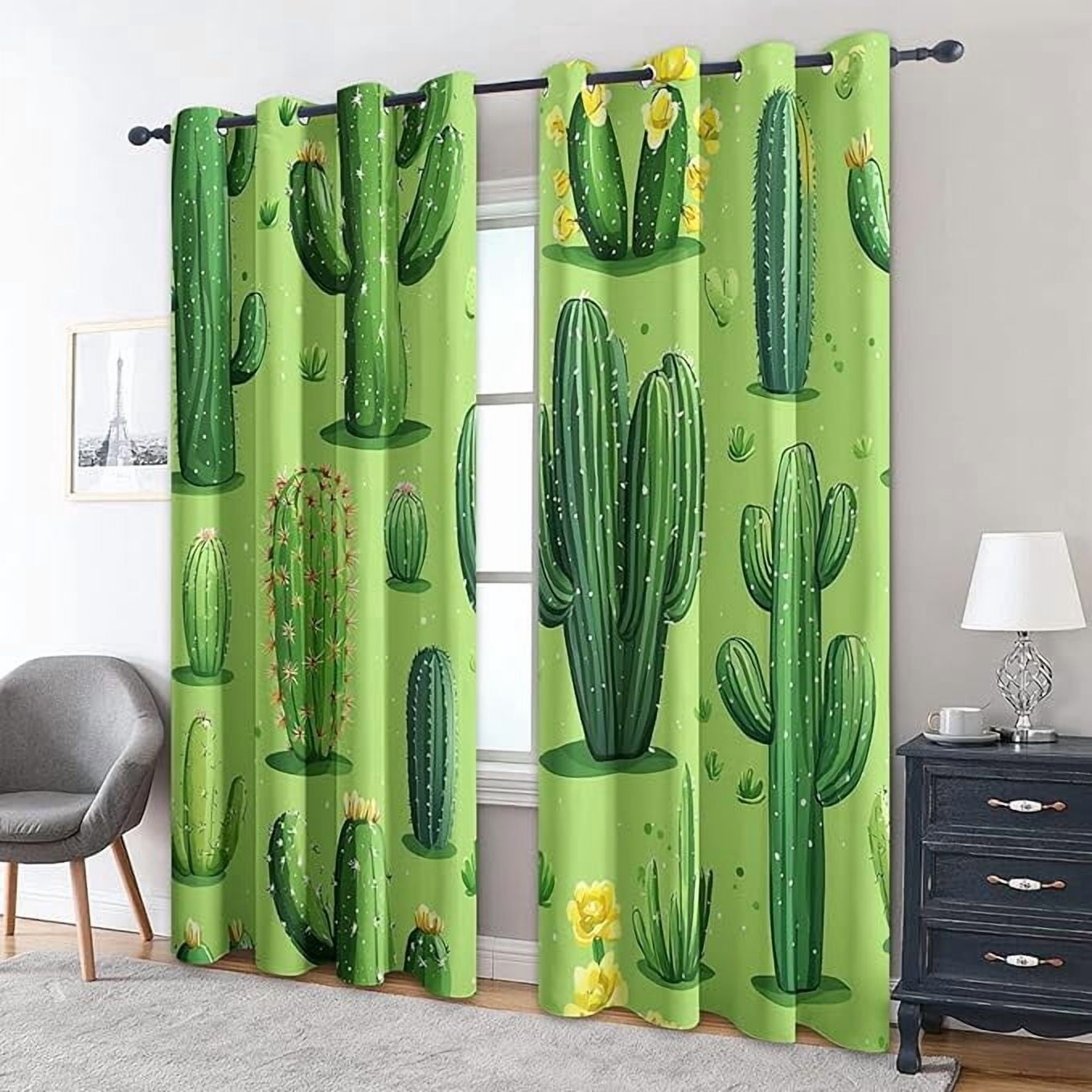 Cactus Curtains for Living Room, Green Plant Floral Pattern Design ...