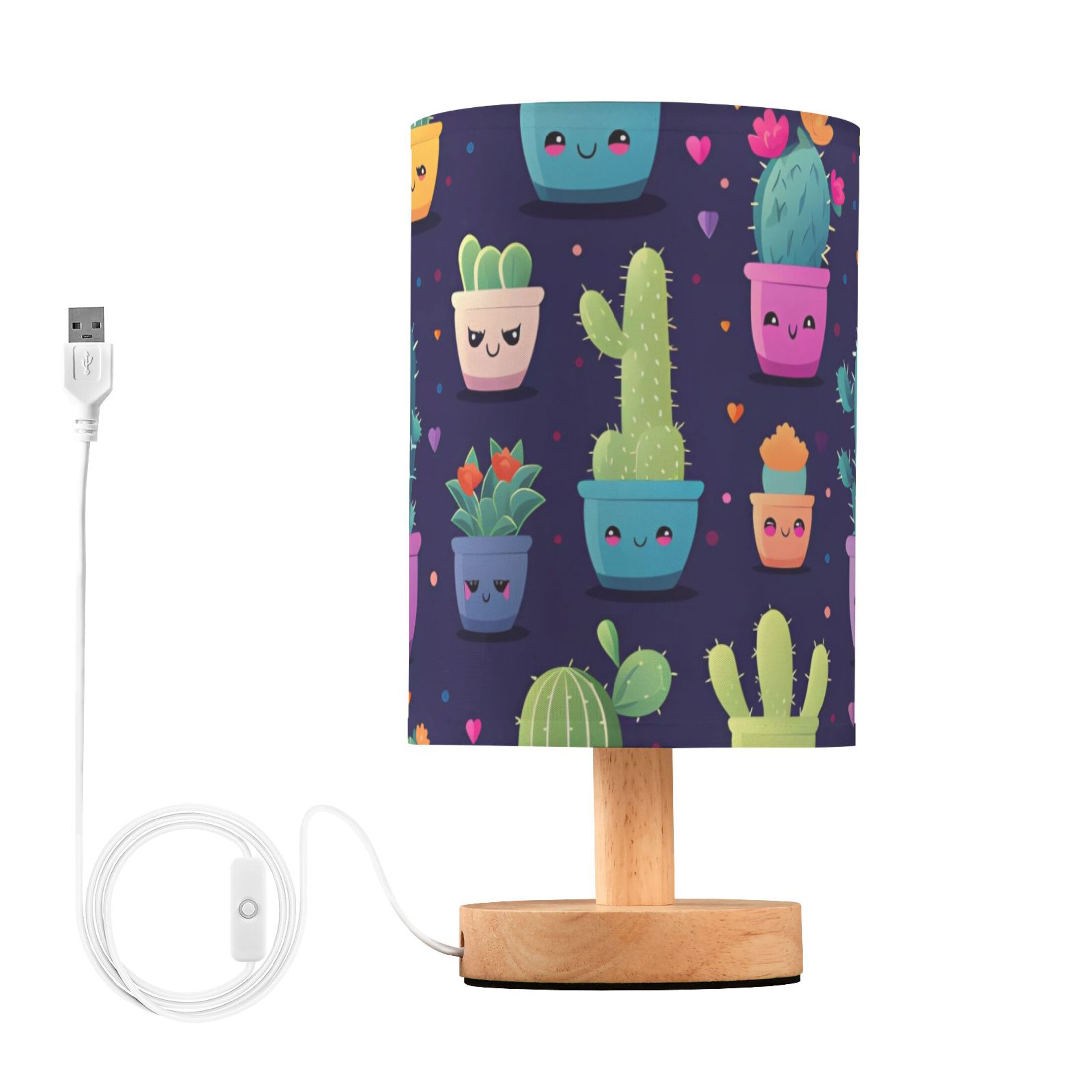 Cactus Cute Bedside Table Lamp LED Warm Lights with USB Charging Port ...