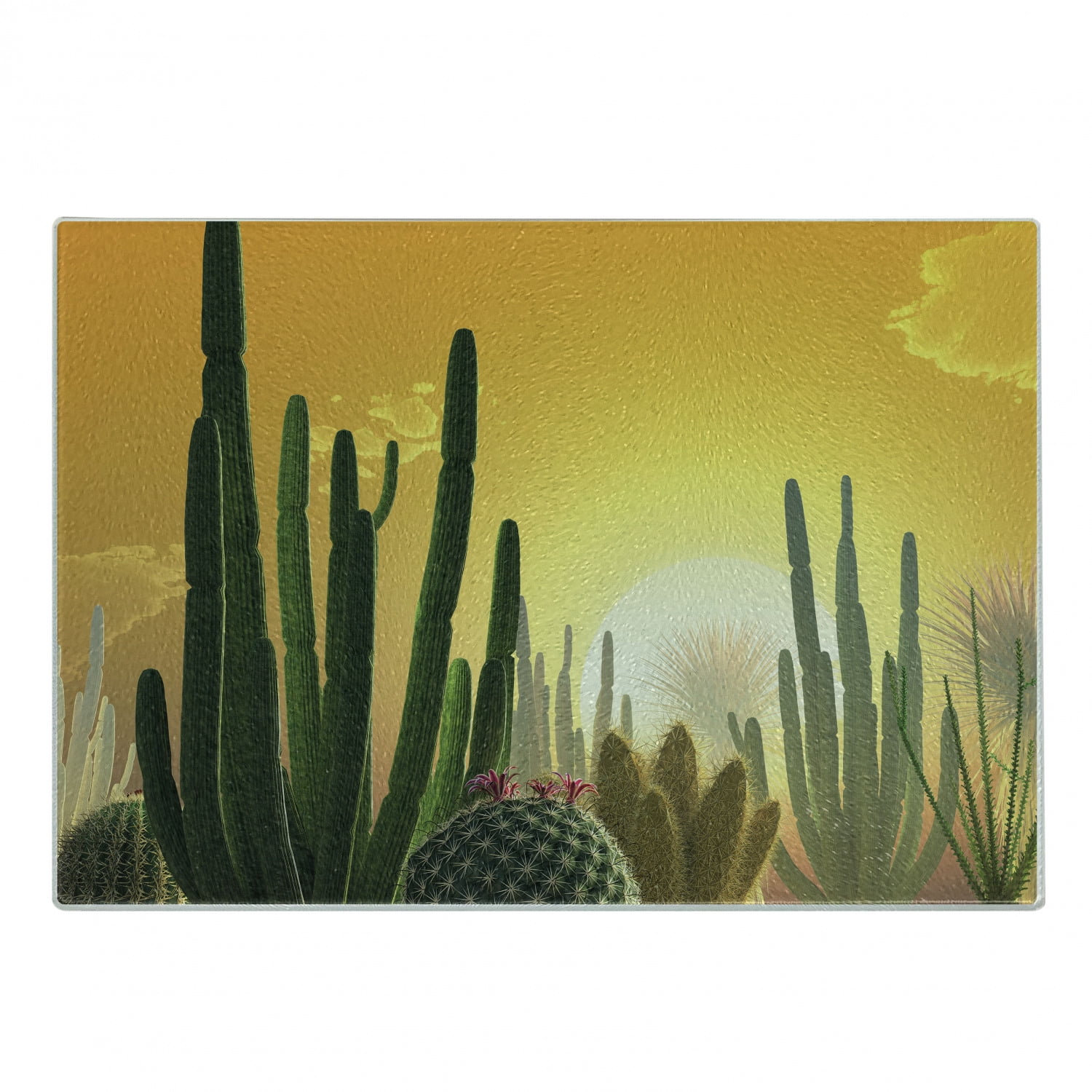 Cactus Cutting Board, Sunset over Desert Landscape Various Kinds of ...