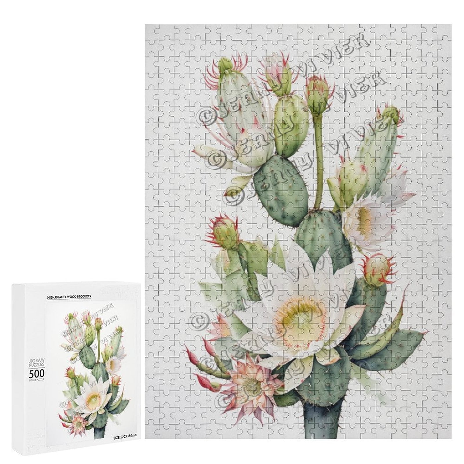 Cactus Decor Cereus 500 Piece Puzzle – Wooden Jigsaw Puzzle for Adults ...