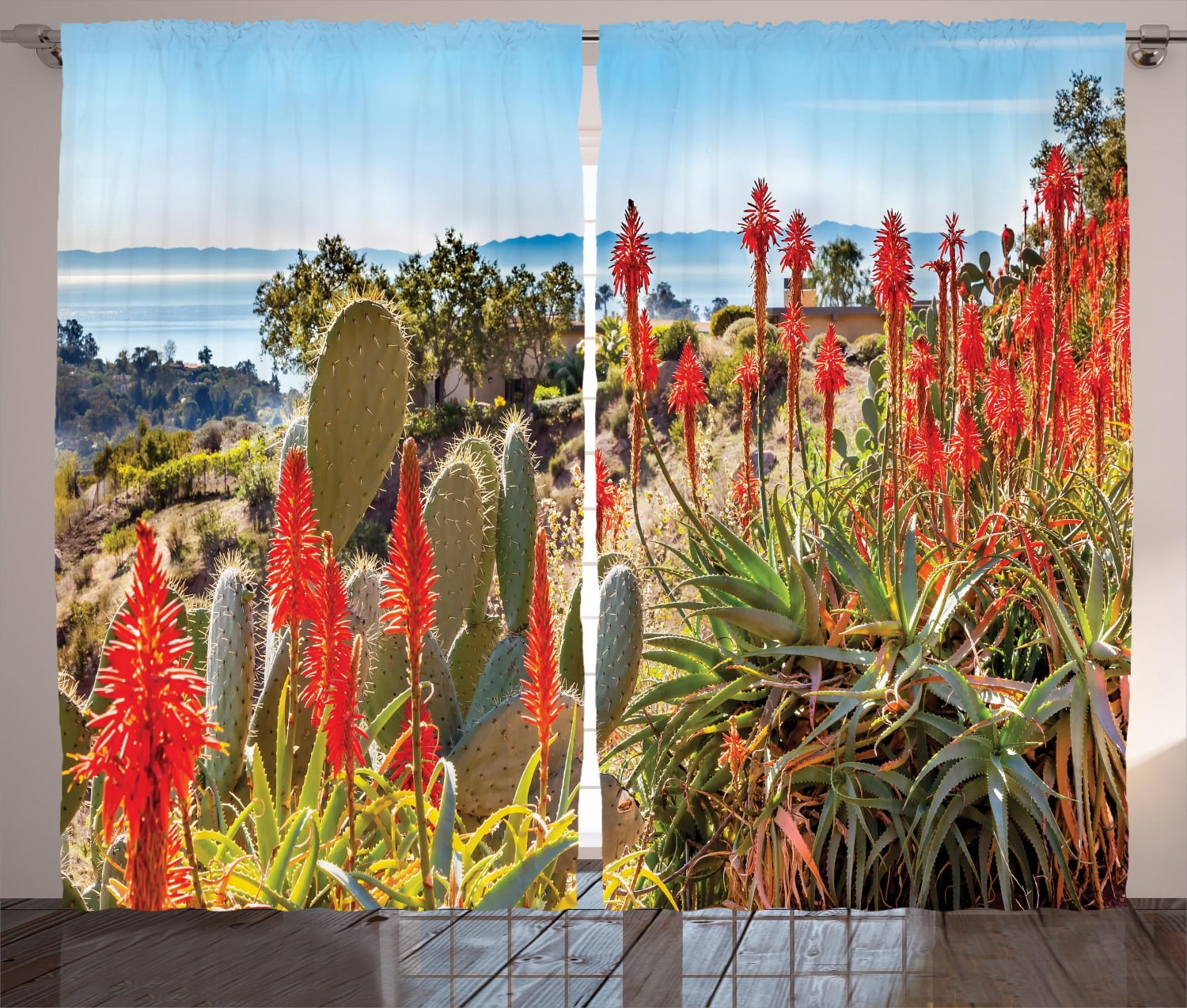 Ambesonne Landscape Curtains 2 Panel Set, Desert Mountain Photo, 108" x ...