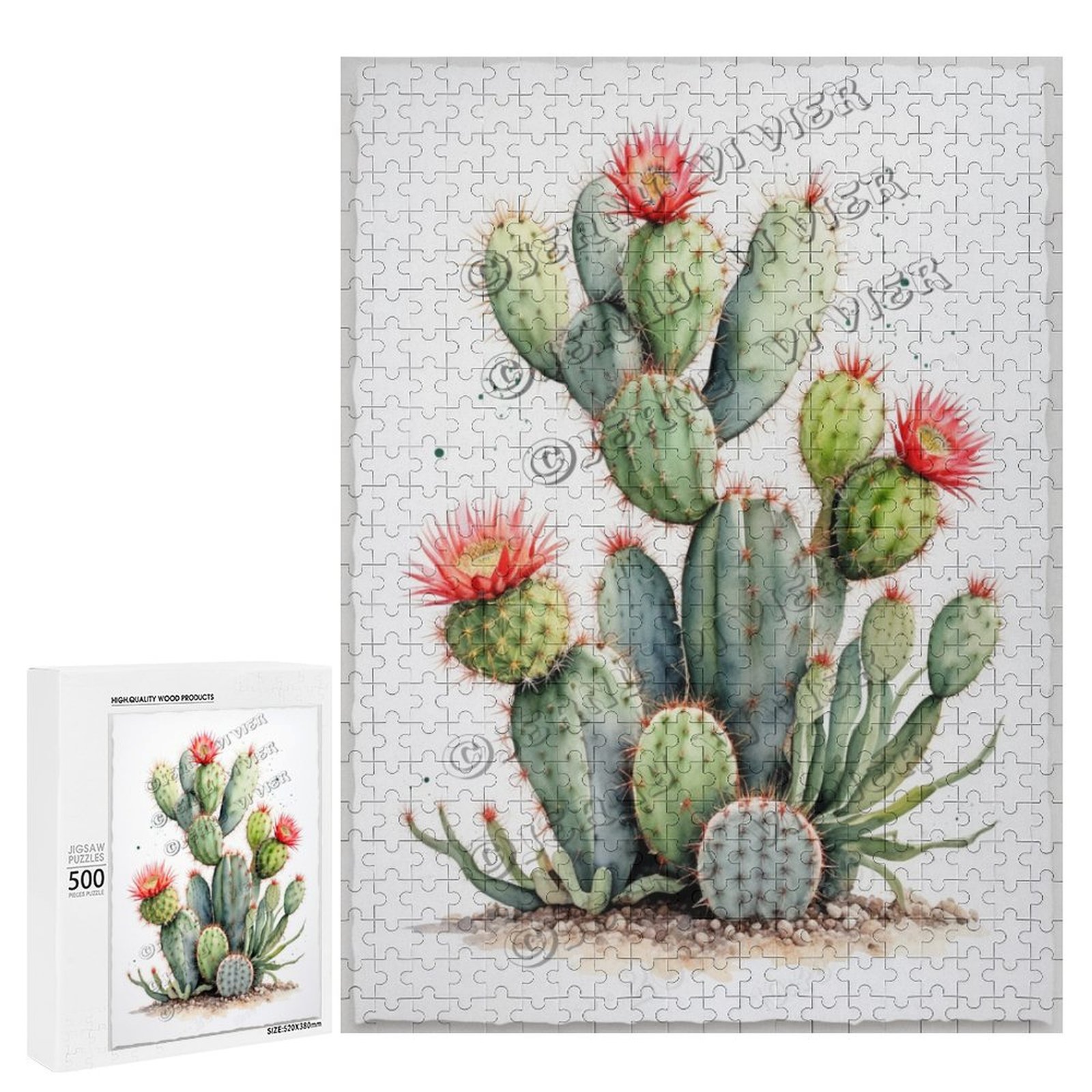 Cactus Decor Ferocactus 500 Piece Wooden Jigsaw Puzzle – Tranquil ...