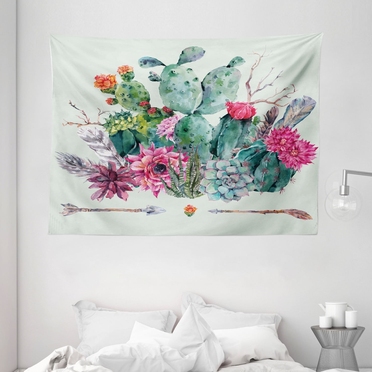 Cactus Decor Tapestry, Spring Garden with Boho Style Bouquet of Thorny ...