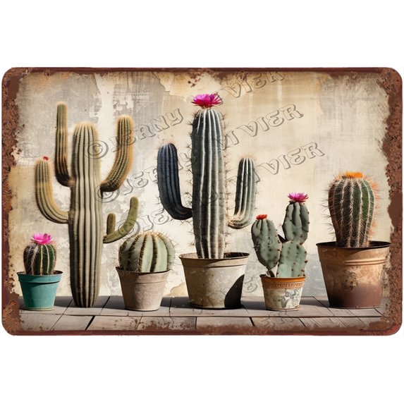 Cactus Decor Vintage Aluminum Sign Cacti Retro Metal Sign Southwestern ...