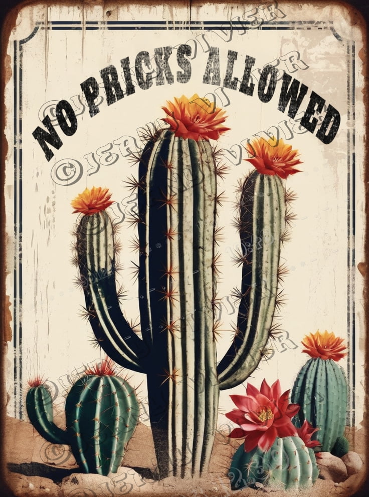 Cactus Decor no Pricks Allowed Vintage Aluminum Sign 5.5x8 IN ...