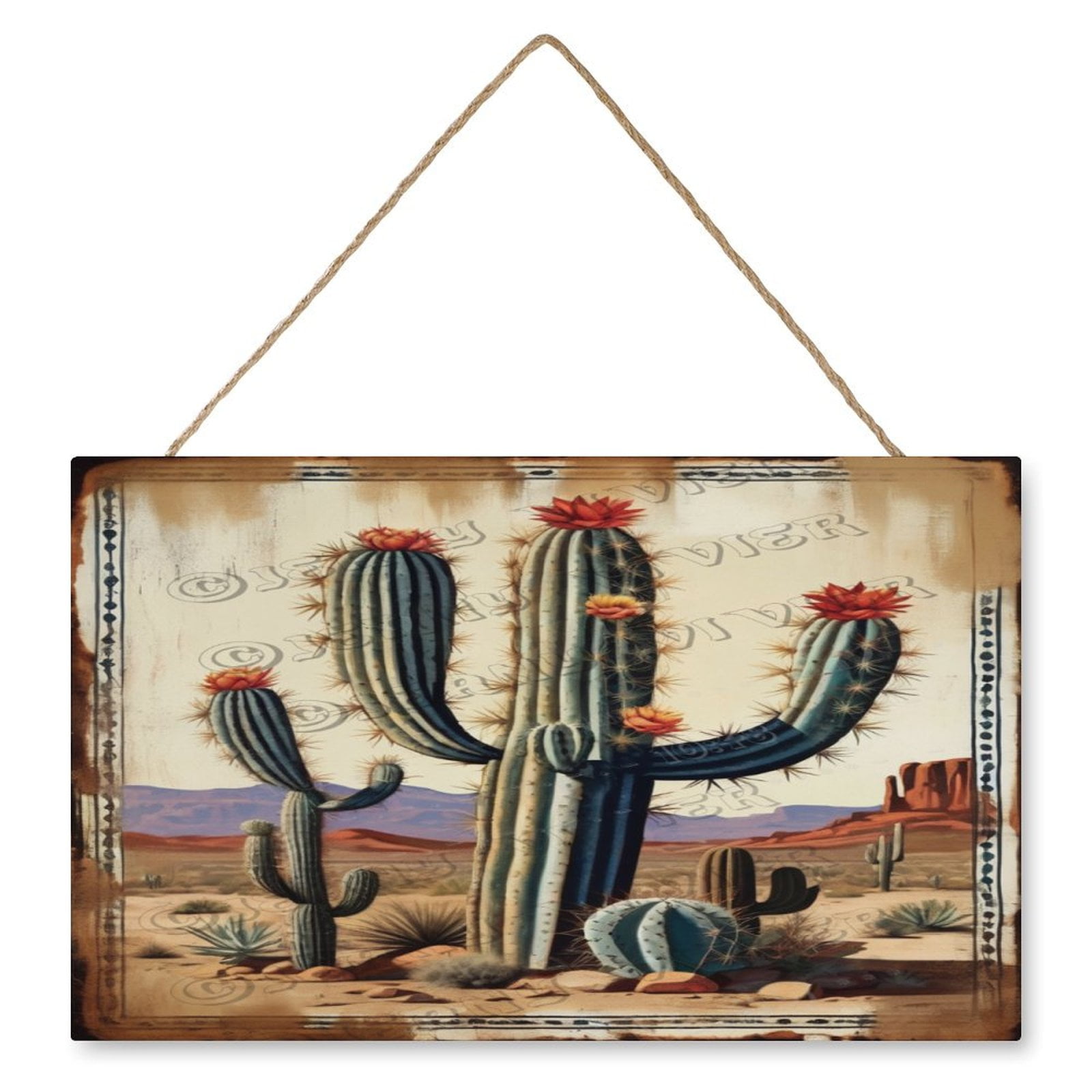 Cactus Decorative Wood Hanging Wood Plaque, Flower Decor, Welcome Sign ...