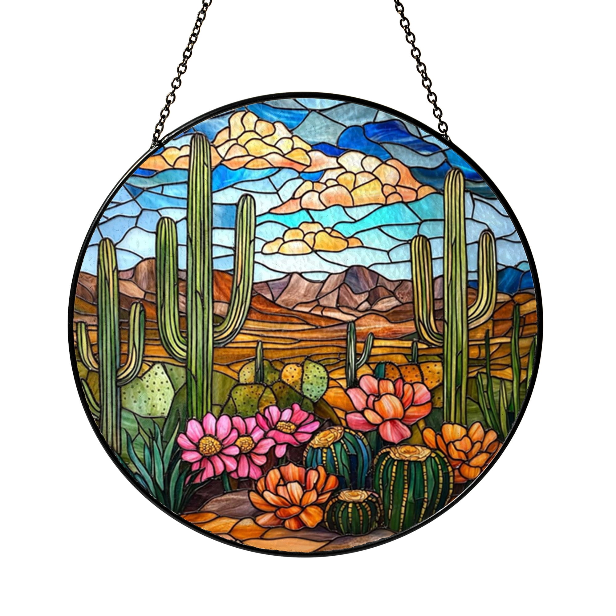 Cactus Desert Flower Stained Glass Style Suncatcher Window Hanging ...