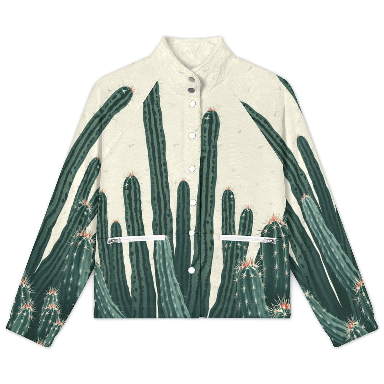 Cactus Desert Garden Fall Winter Women Jacket Stand Collar Thick Plush ...