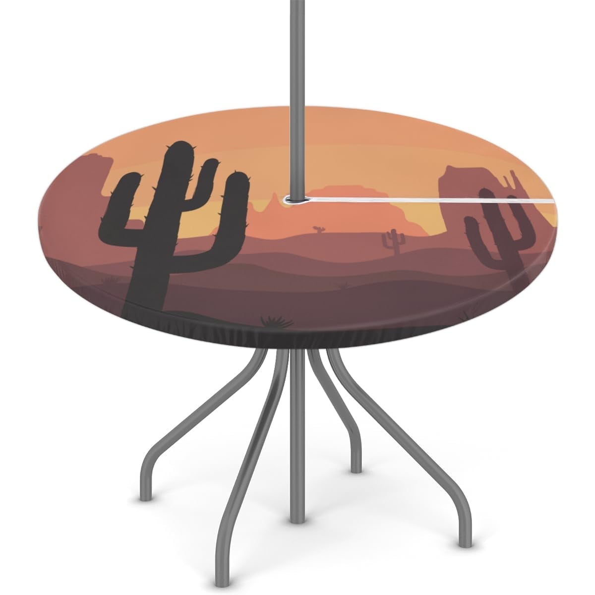 Cactus Desert Landscape Outdoor Round Tablecloth with Umbrella Hole and ...