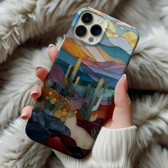 Cactus Desert Stained Glass Boho Landscape Phone Case 17 16 15 14 13 12 ...