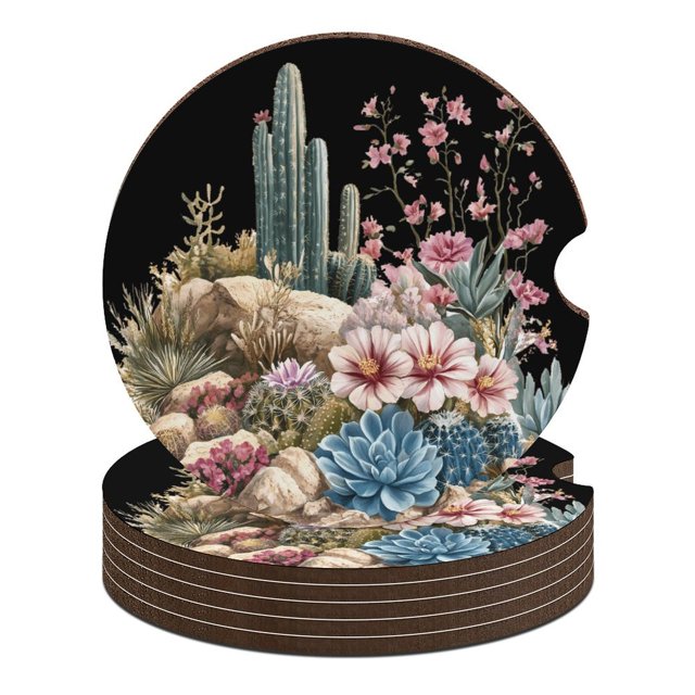 Cactus Desert Succulent Plant Car Coasters for Drinks with A Finger ...