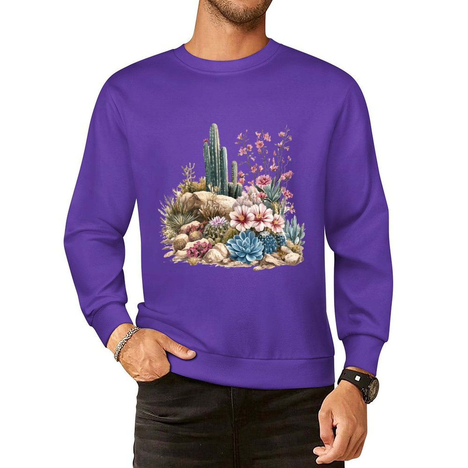 Cactus Desert Succulent Plant Men's Sweatshirt Cotton Long Sleeve ...