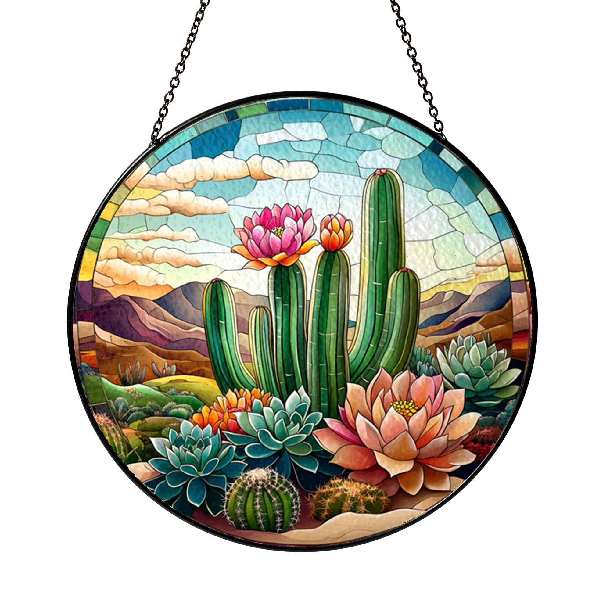 Cactus Desert Suncatcher – Sunset Bloom Window Hanging for Southwest ...