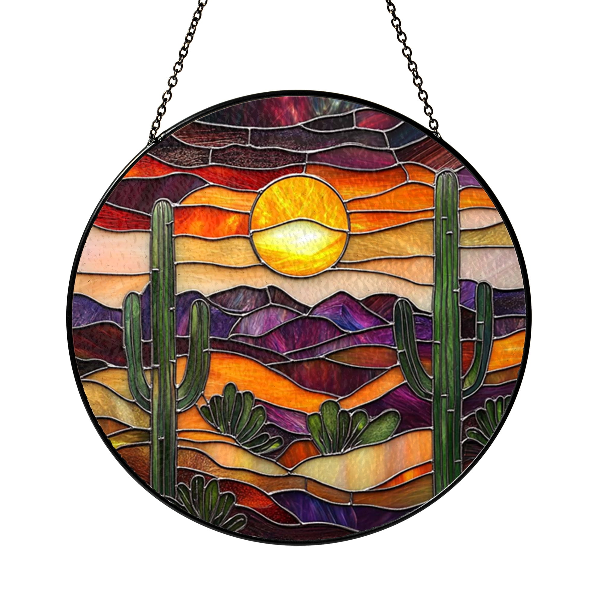 Cactus Desert Sunset Stained Glass Style Suncatcher Window Hanging ...
