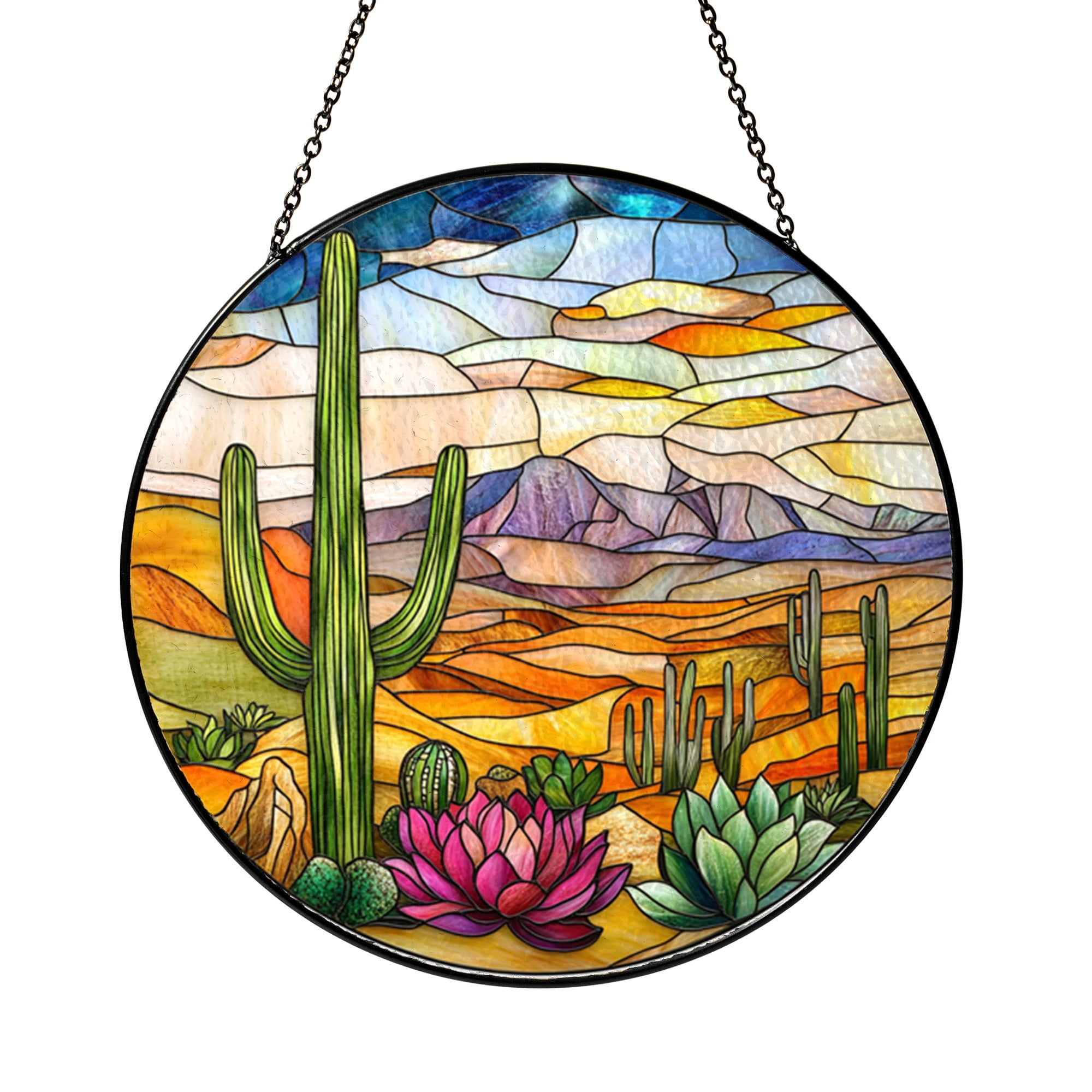 Cactus Desert Sunset Stained Glass Suncatcher, Window Hanging, Gift for ...