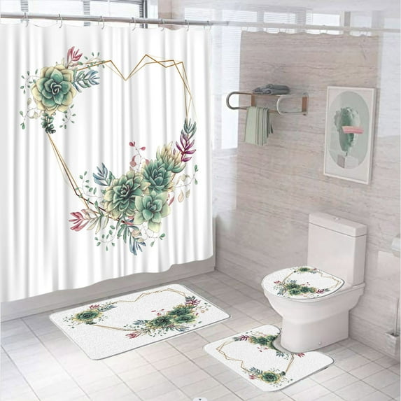 Cactus Desert Tropical Plant Shower Curtain Set Pink Floral Succulent ...