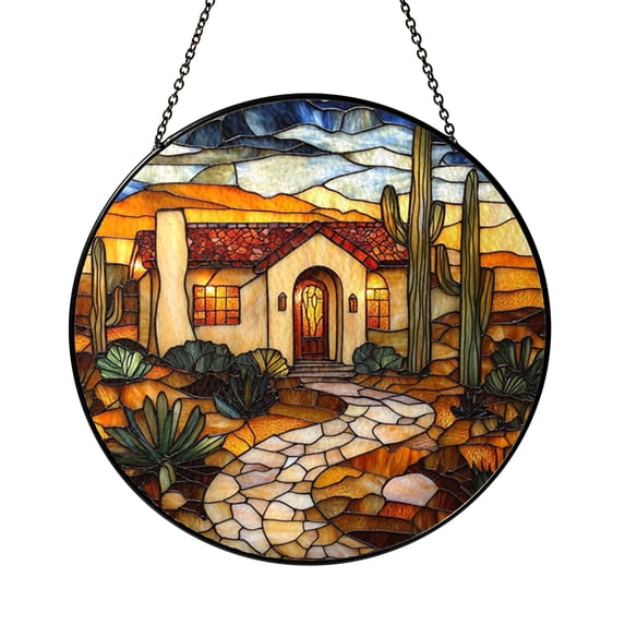 Cactus Desert Window Suncatcher with Stained Glass Effect, Decorative ...