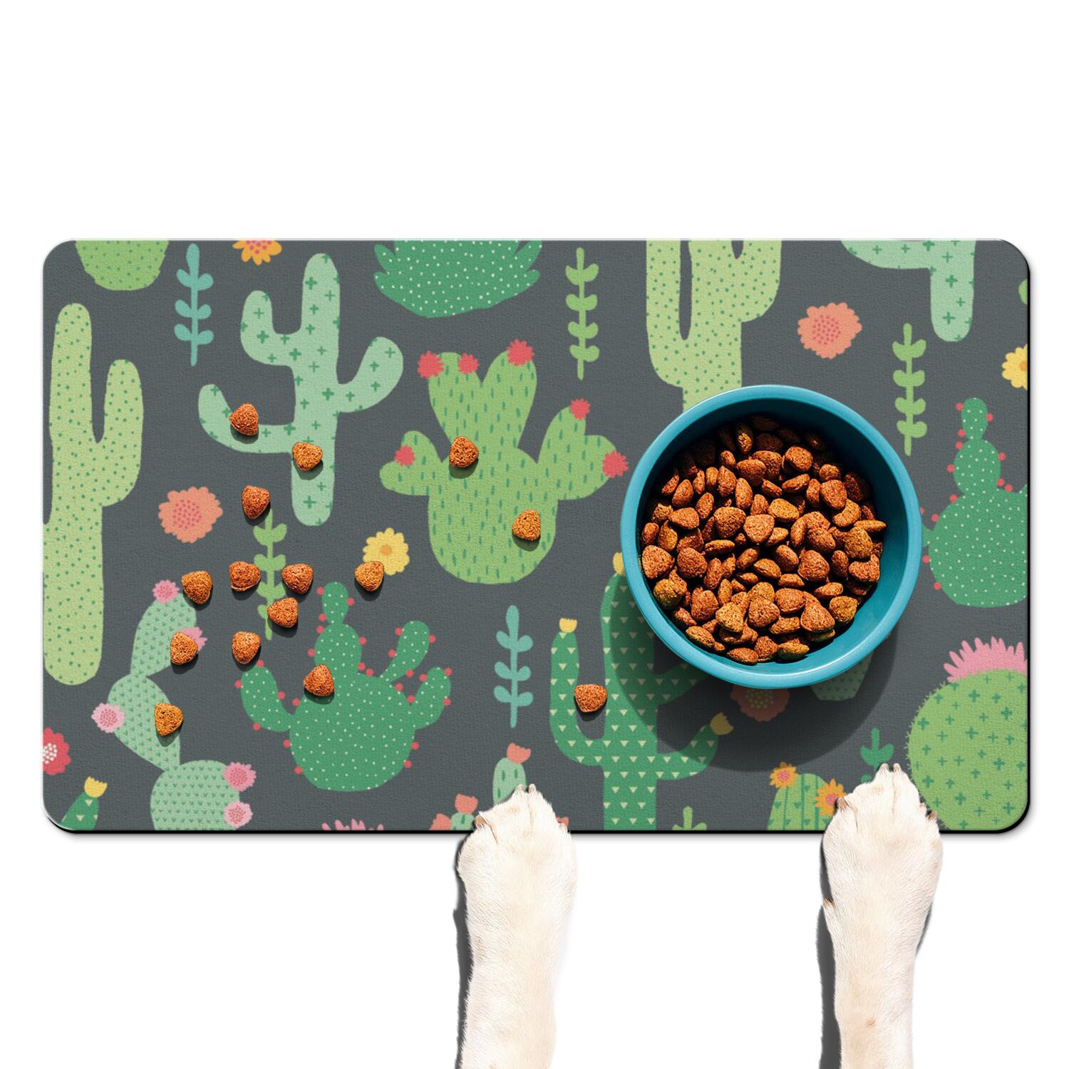 Cactus Dog Food Mat with Whimsical Fairy Tale Cactus and Boho Cactus ...