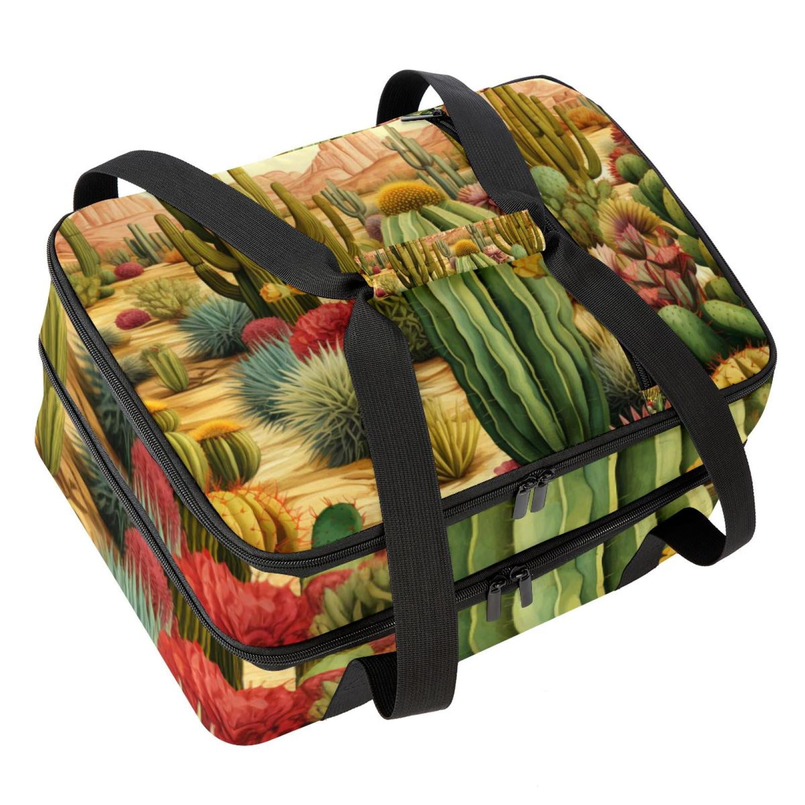 Cactus Double Layered Insulated Lunch Bag with Two Compartments, Large ...