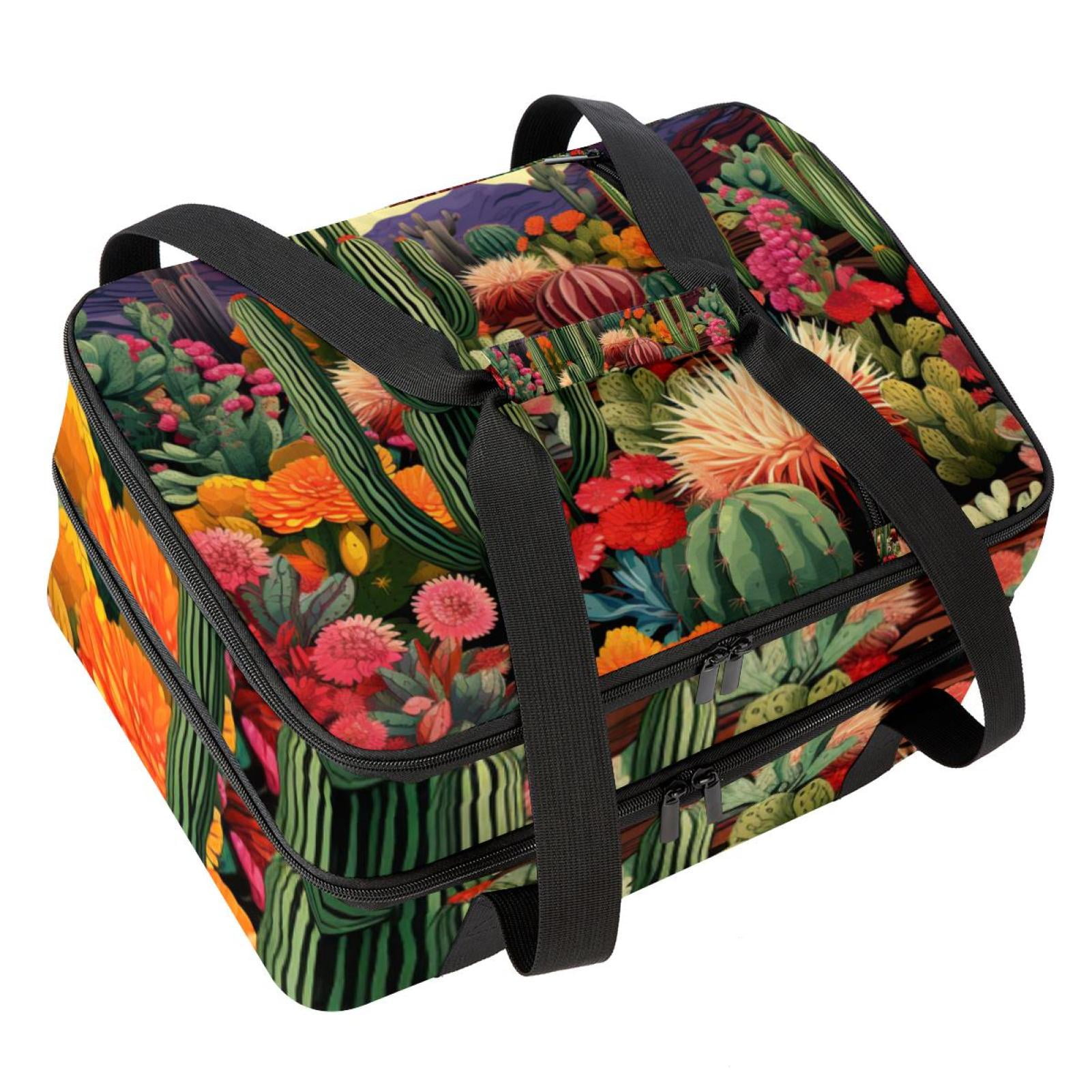 Cactus Double Layered Insulated Lunch Bag with Two Compartments, Large Capacity, Hand Carry, 7 ...