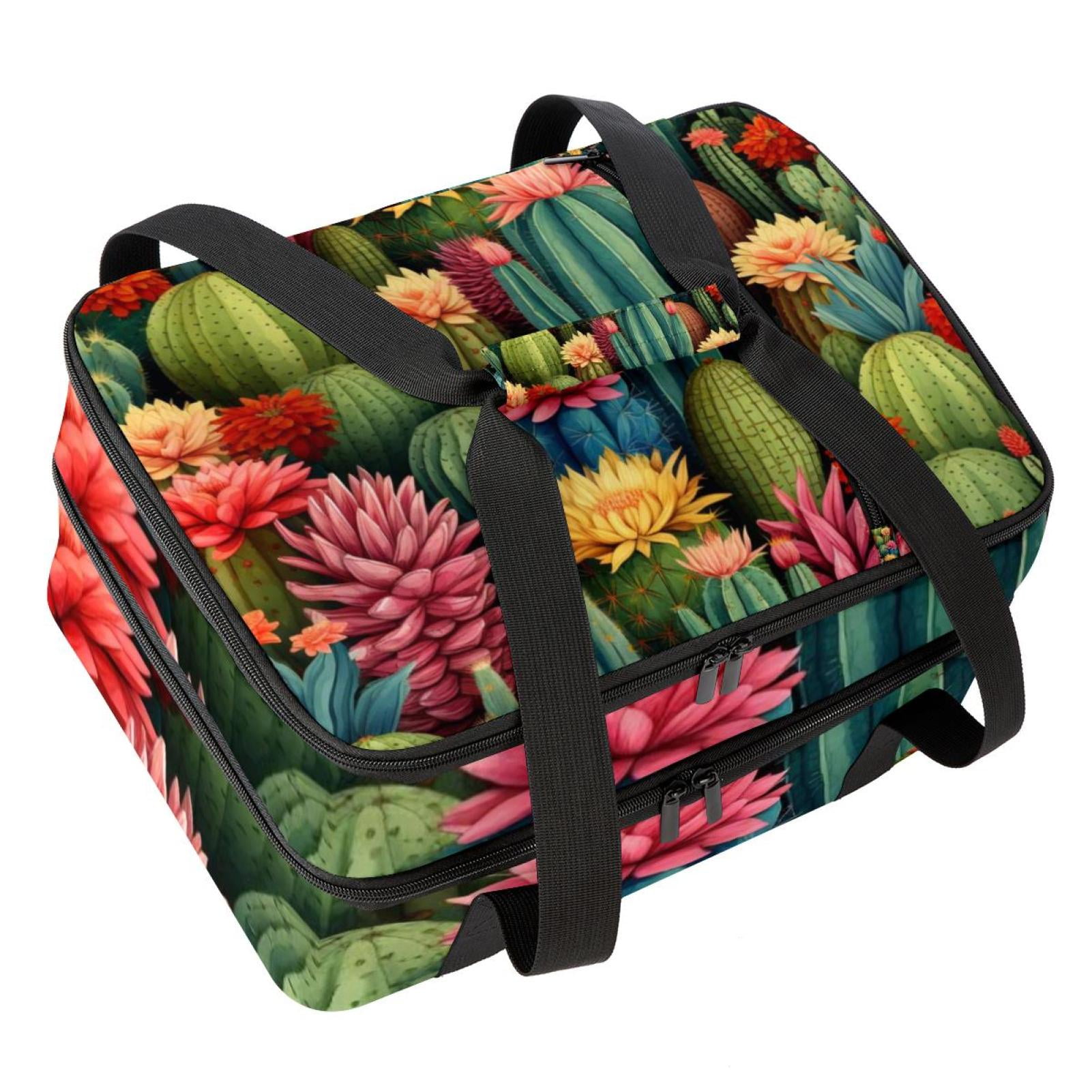 Cactus Double Layered Insulated Lunch Bag with Two Compartments, Large Capacity, Hand Carry, 7 ...