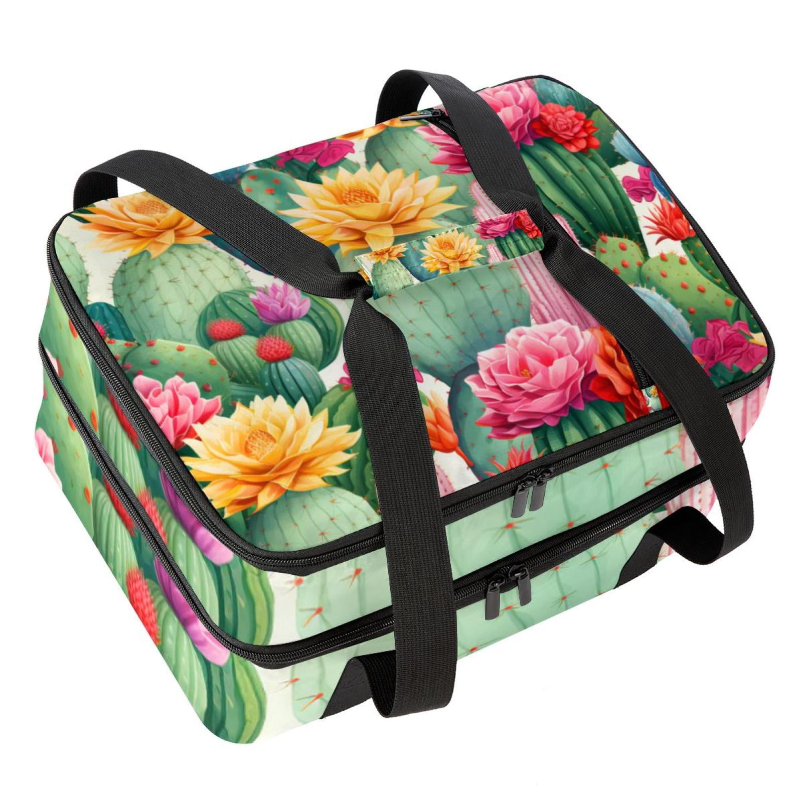 Cactus Double Layered Insulated Refrigerated Lunch Bag with Two Compartments, Large Capacity ...