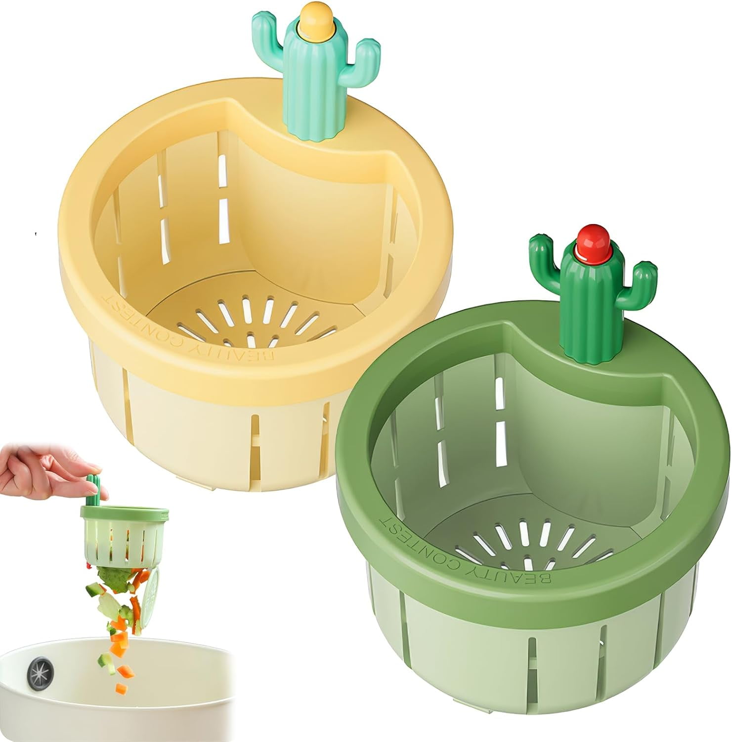 Cactus Drain Catcher, Press Automatic Dumping Basket Cactus Sink ...