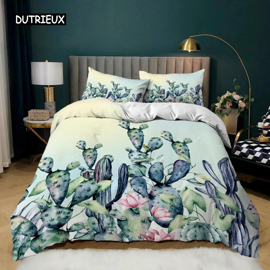 Cactus Duvet Cover King Polyester Watercolor Cacti Pattern Print ...