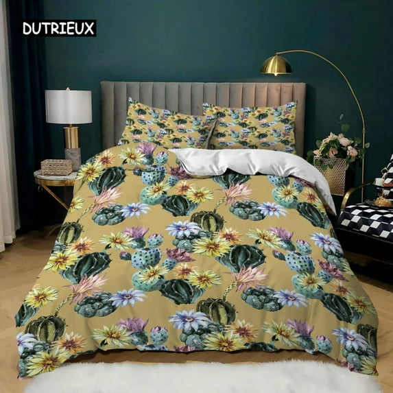 Cactus Duvet Cover King Polyester Watercolor Cacti Pattern Print ...