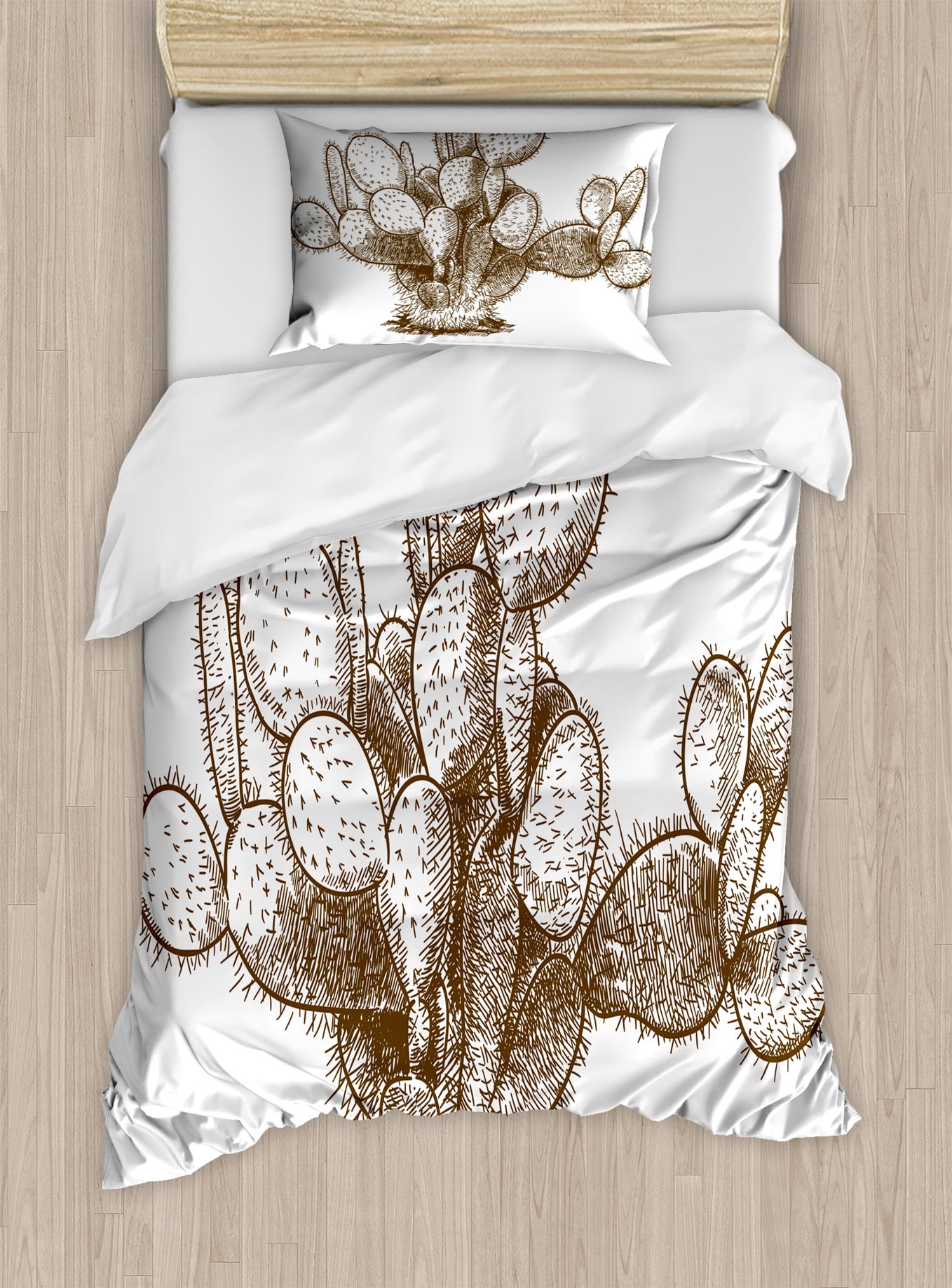 Cactus Duvet Cover Set, Antique Sketchy Desert Plantation Hand Drawn ...