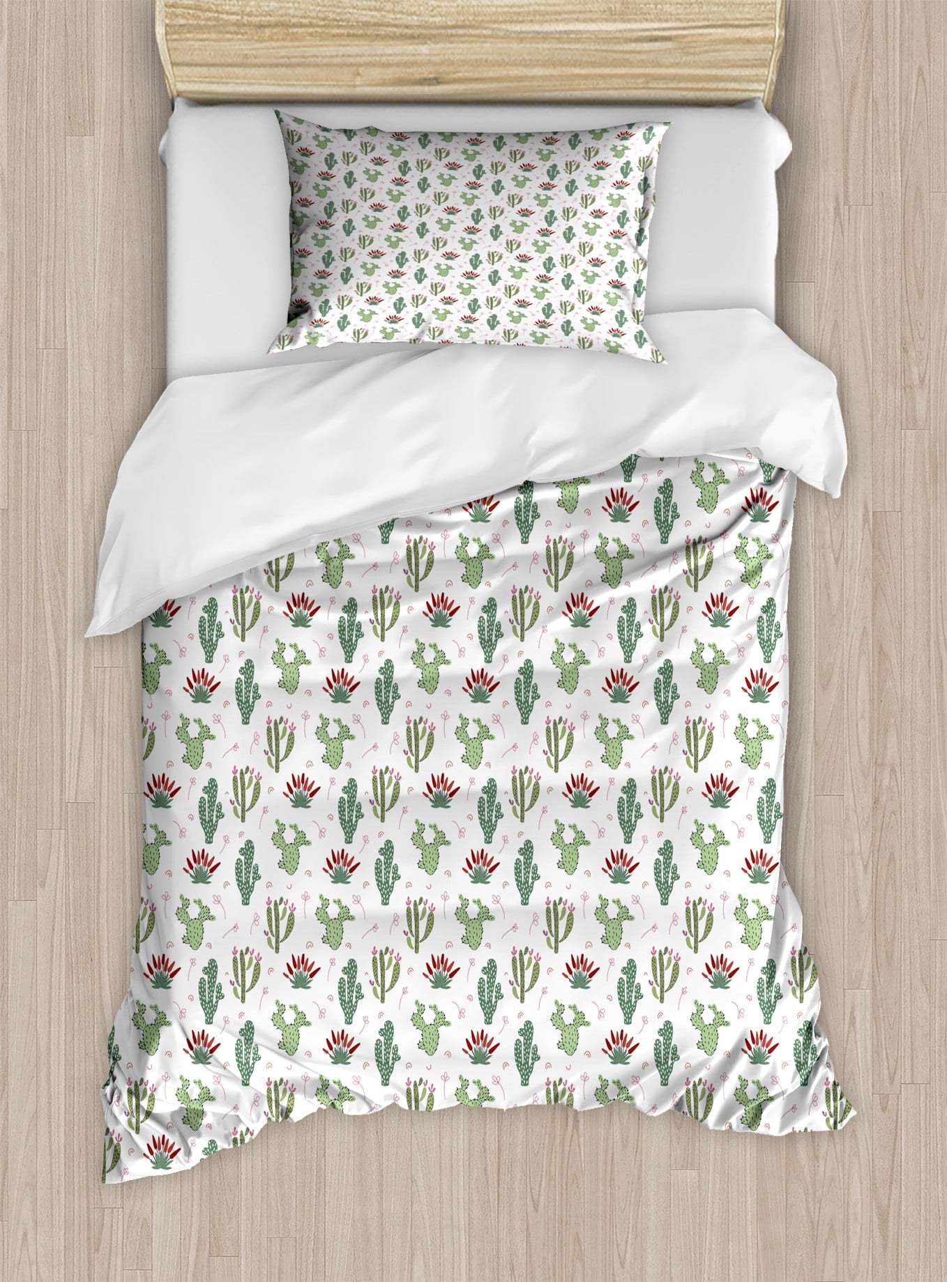 Cactus Duvet Cover Set, Botanical Design with Prickle Desert Plants and ...