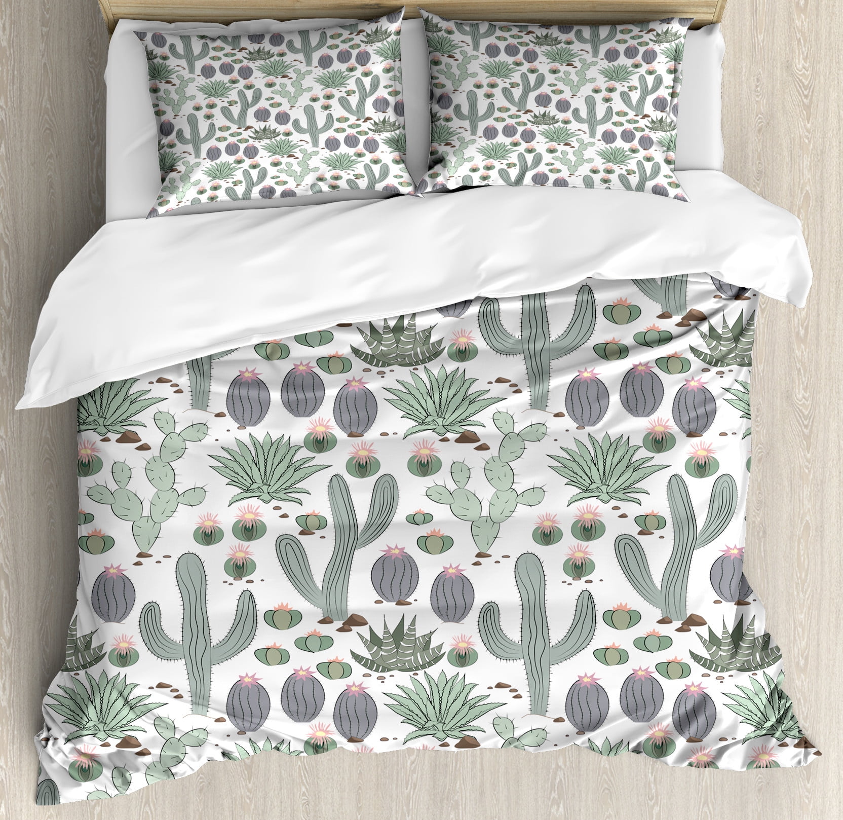 Cactus Duvet Cover Set, Hand Drawn Botanical Various Desert Cacti ...