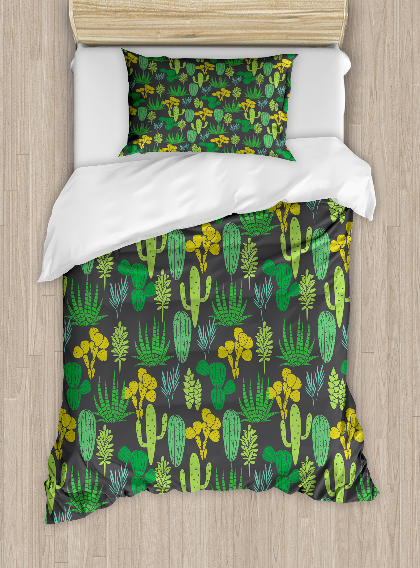 Cactus Duvet Cover Set, Hand Drawn Various Spined Desert Cacti ...