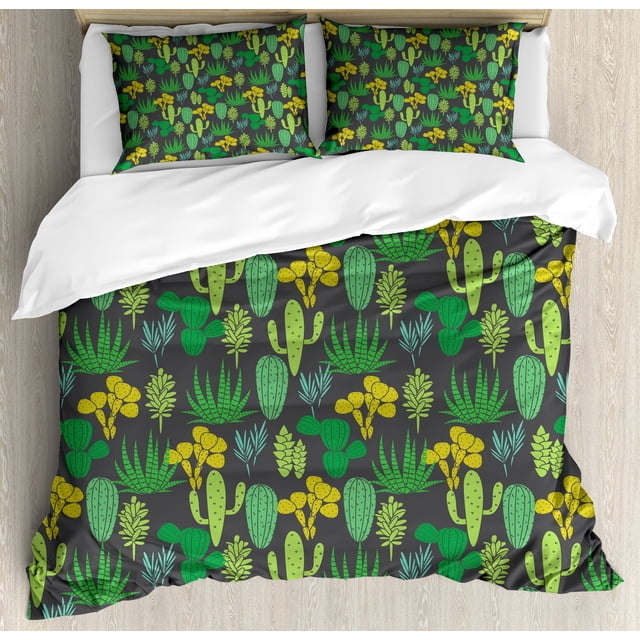 Cactus Duvet Cover Set, Hand Drawn Various Spined Desert Cacti ...
