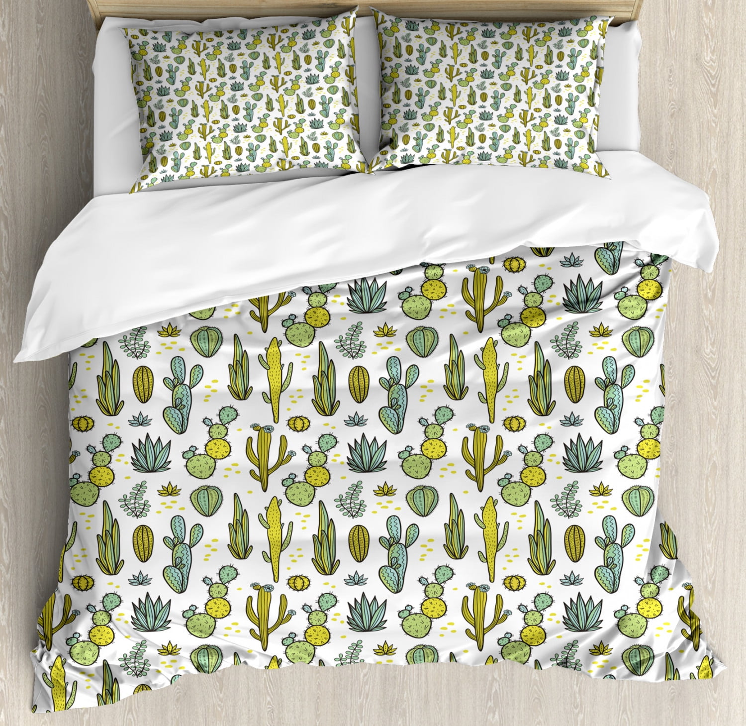 Cactus Duvet Cover Set King Size, Hand Draw Foliage Pattern Botanical ...