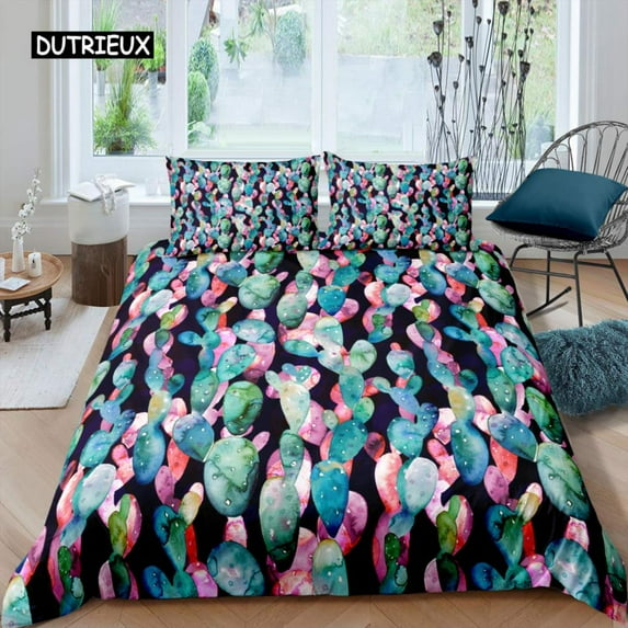 Cactus Duvet Cover Set King Size Hand Painted Style Bedding Set Nature ...