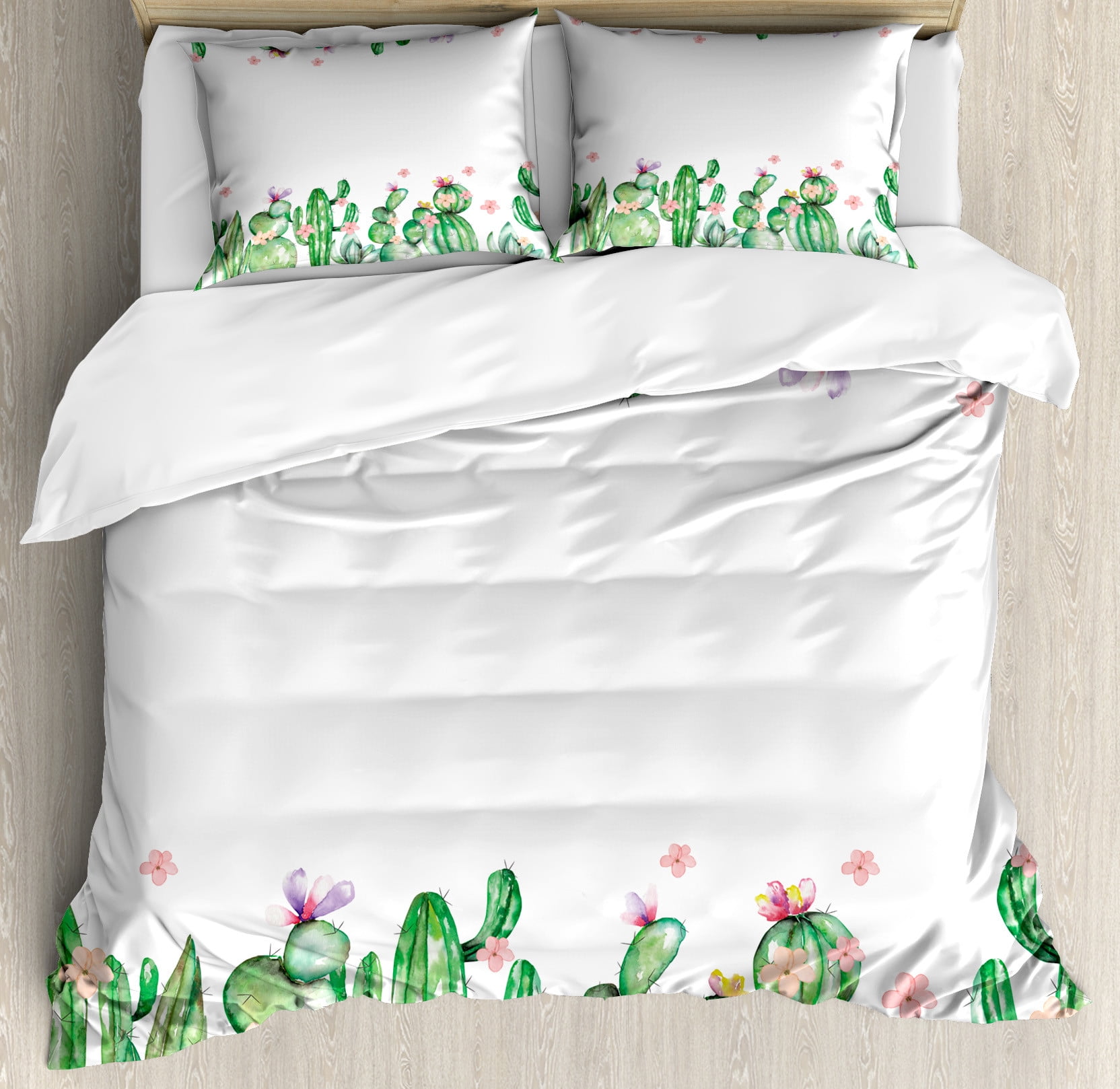 Cactus Duvet Cover Set, Mexico Style Romantic Tender Blossoms and ...