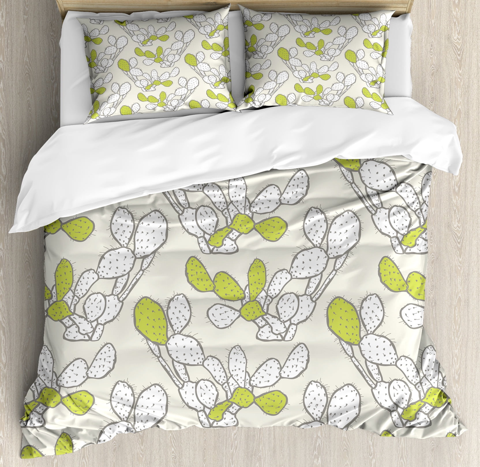 Cactus Duvet Cover Set, Pattern of Exotic Cacti Along Thorns Drawing on ...