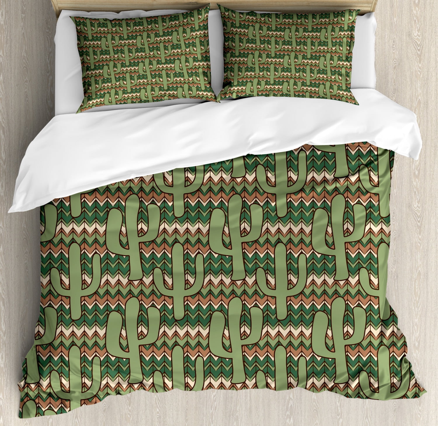 Cactus Duvet Cover Set Queen Size, Cartoon Style Saguaro Cactus Figures ...